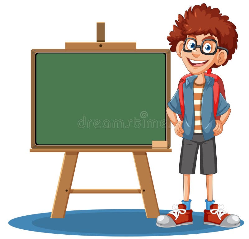 A Student Standing by an Empty Chalkboard Stock Vector - Illustration ...