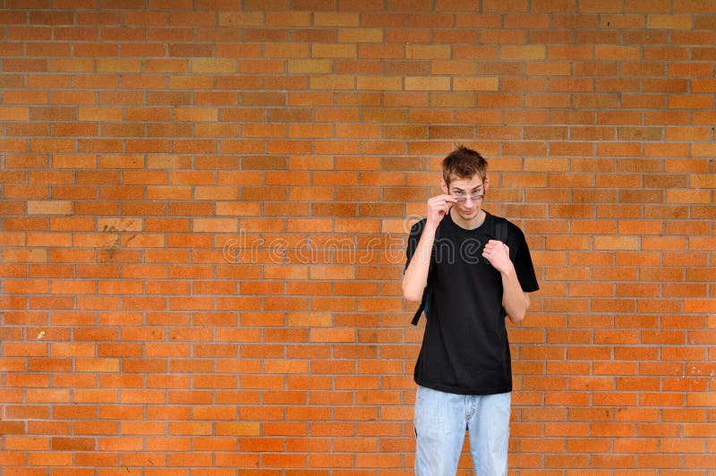 Student Standing in Front of Brick Wall Stock Image - Image of college ...
