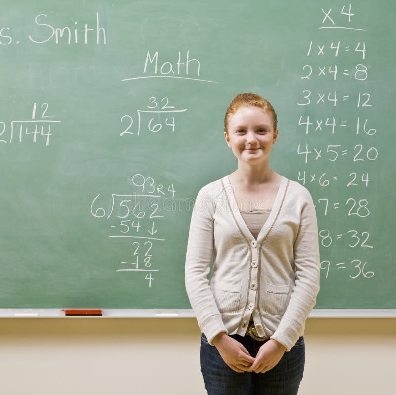 Student Standing Near Blackboard Stock Image - Image of female ...