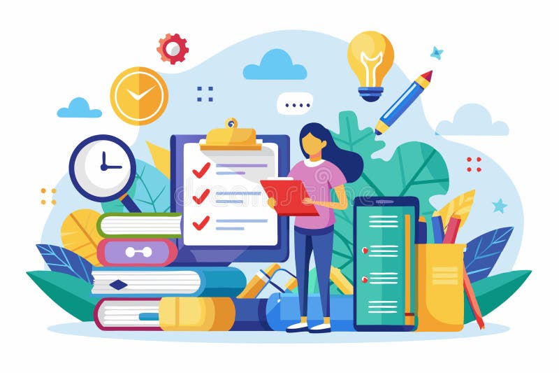 A Student Stands among Books and Exam Materials, Preparing for Upcoming ...