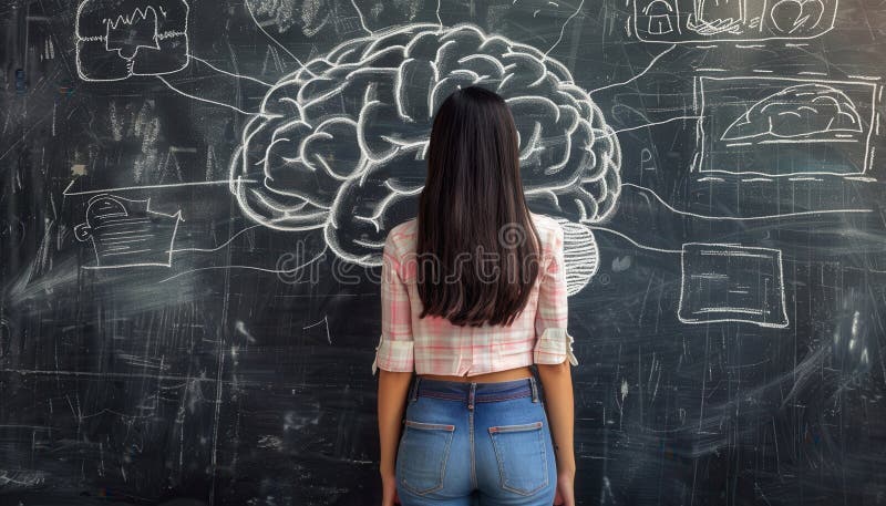 Student Analyzing Creative Ideas on a Chalkboard in a Classroom Setting ...
