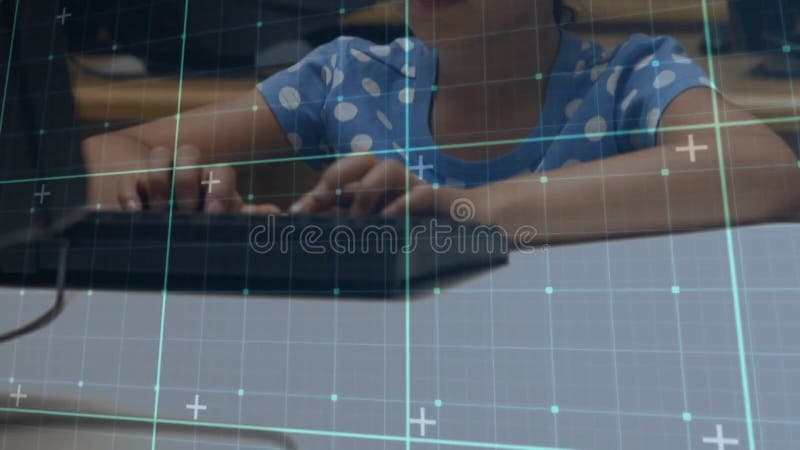 Student Starting Typing on Keyboard in School Lab, Showing Grid Overlay ...