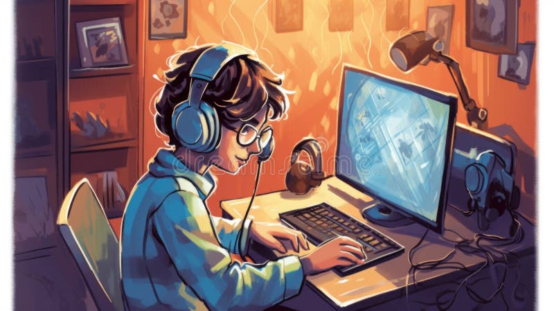 A Student Studies Online on a Computer. AI Generated Stock Illustration ...