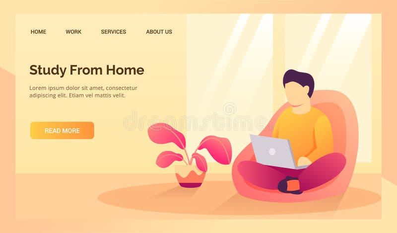 Student Study from Home on Sofa Couch for Website Landing Homepage ...