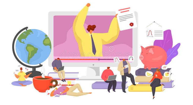 Student Study Together Tiny Character Online University Education ...