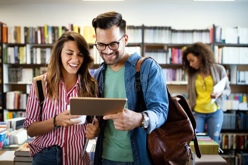 Student Studying Brainstorming Library Friends Teamwork Concept Stock ...