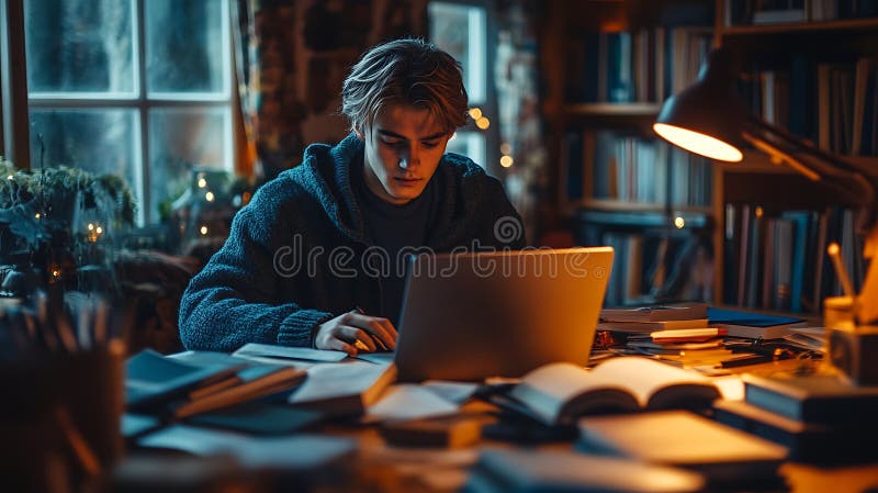 Student Studying Desk Books Notes Stock Illustration - Illustration of ...