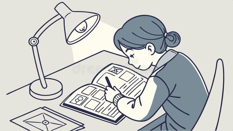 Student Studying at a Desk with Lamp and Books Concentration Vector ...