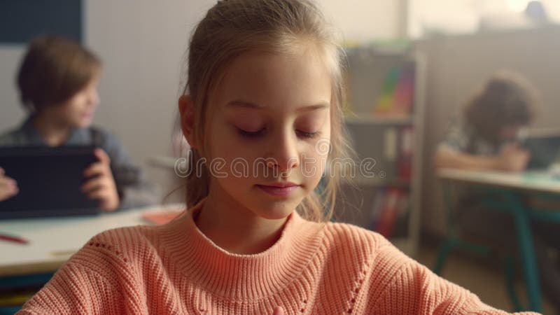 Student Studying on Digital Tablet. Girl Using Touchpad on Tablet ...