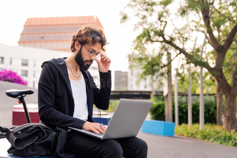 Student Studying with a Laptop on the Campus Stock Image - Image of ...
