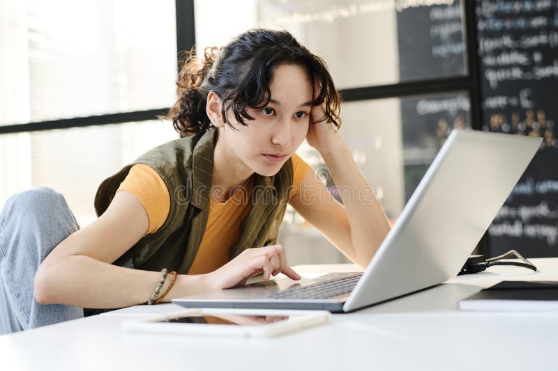 Student Studying with Laptop in the Classroom Stock Image - Image of ...