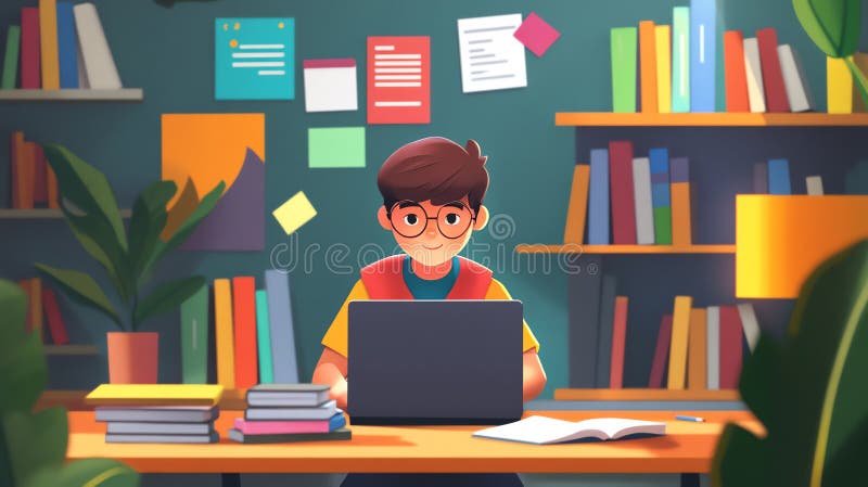 Student Studying on Laptop 3D Illustration Stock Illustration ...