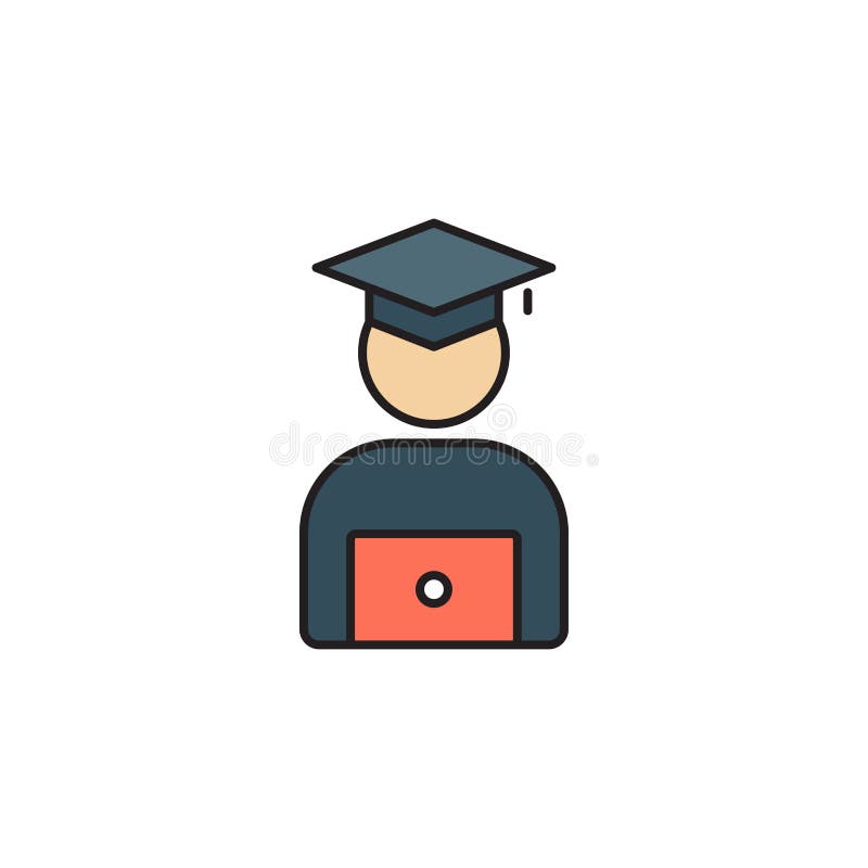 Student Studying on Laptop Vector Icon Symbol Isolated on White ...