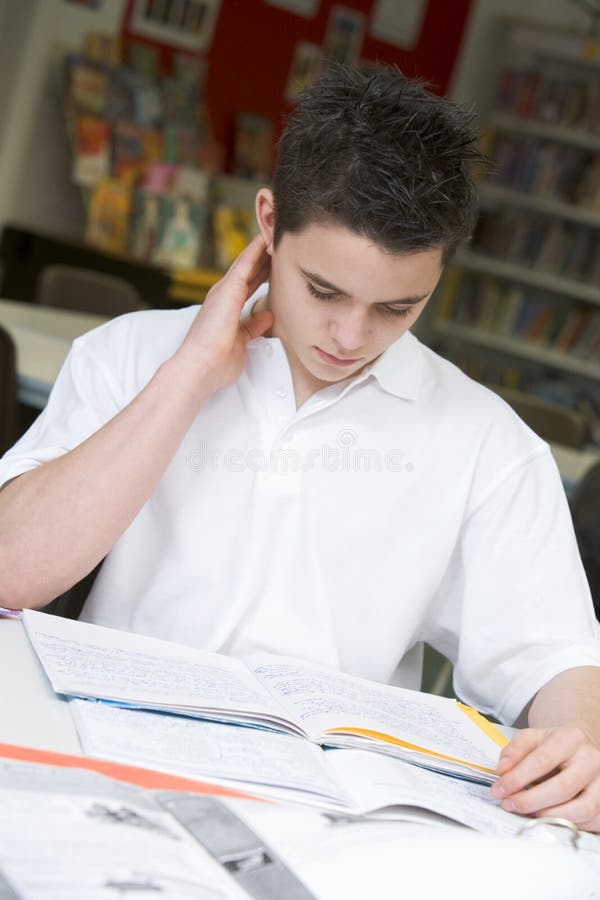 Student Studying in Library Stock Photo - Image of colour, ringbinder ...