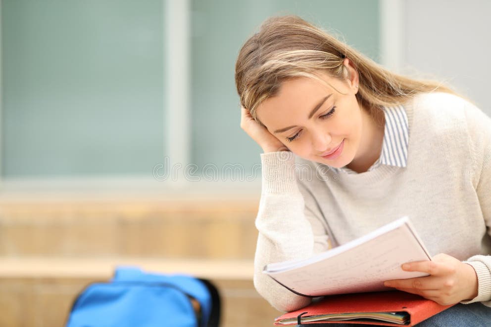 Student Studying Memorizing Notes in a Campus Stock Photo - Image of ...