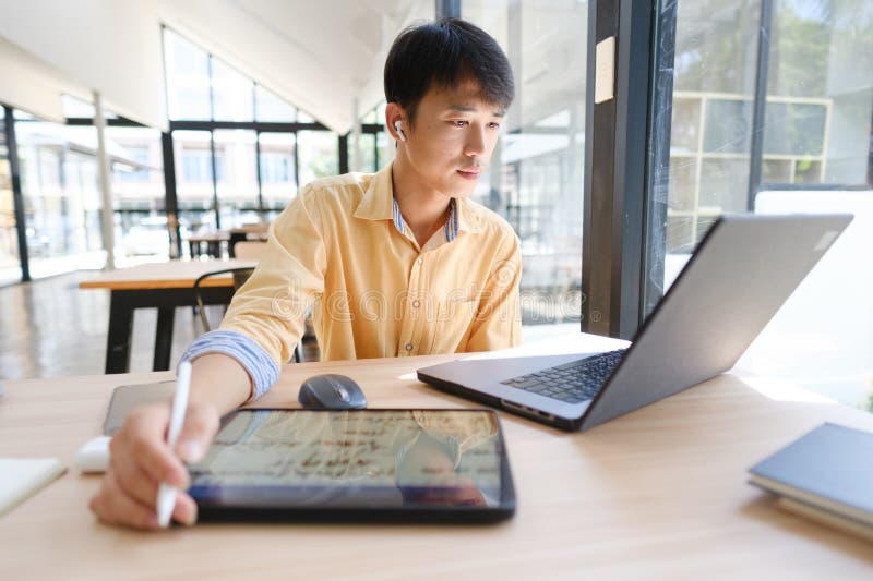 Student Studying Online and Preparing for Exams with Digital Devices ...
