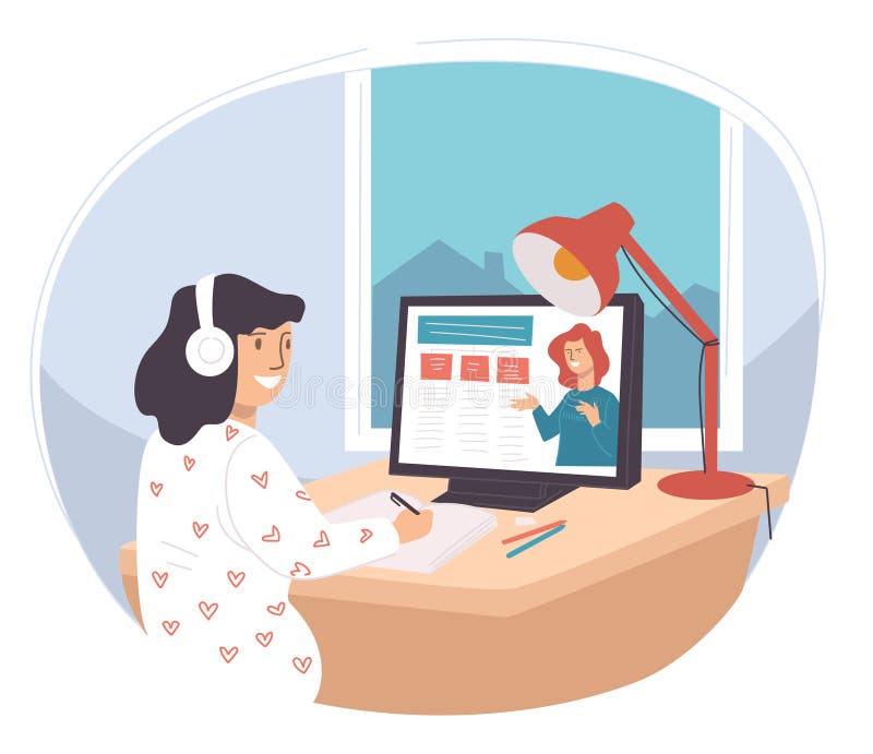 Female Character Using Computer To Study Stock Illustrations – 47 ...