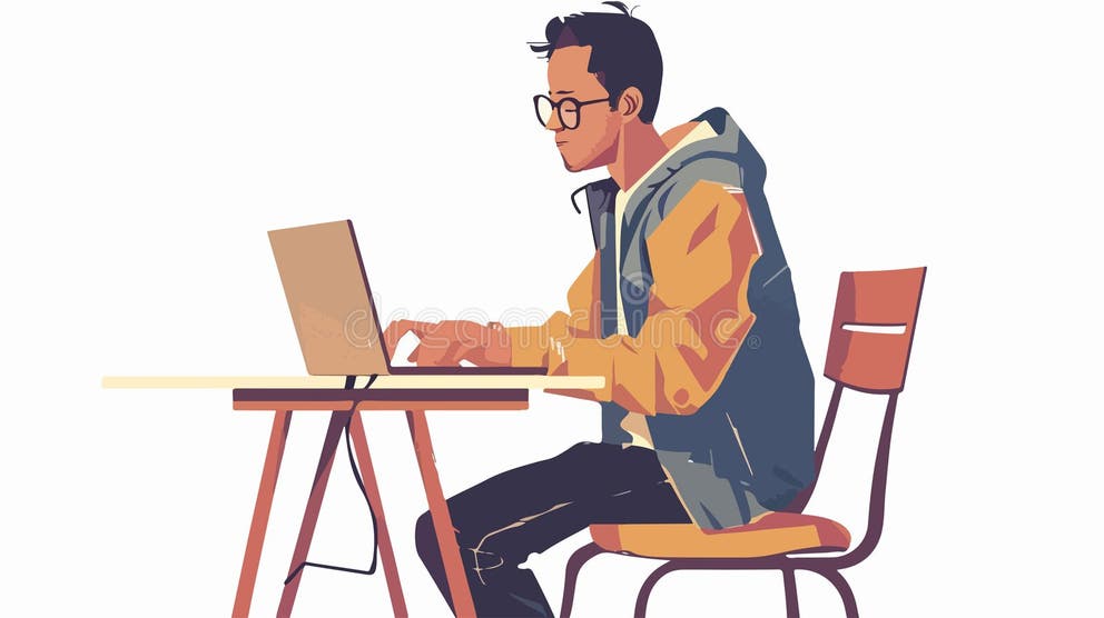 _Student Studying Online: Virtual Education Concept Stock Vector ...