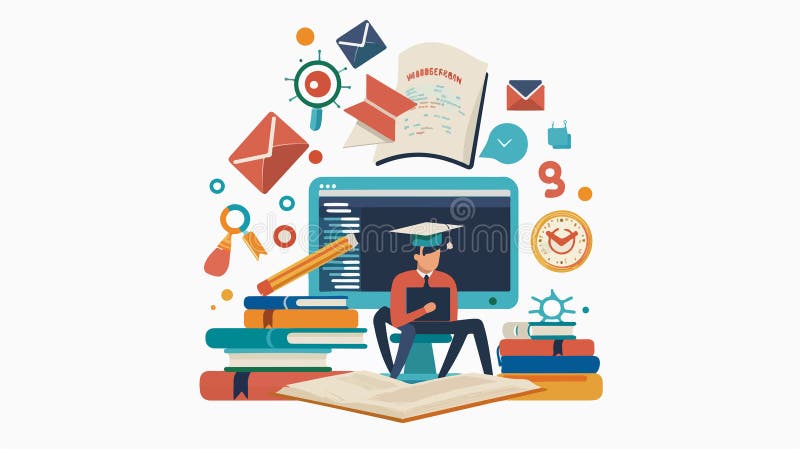 _Student Studying Online: Virtual Education Concept Stock Vector ...