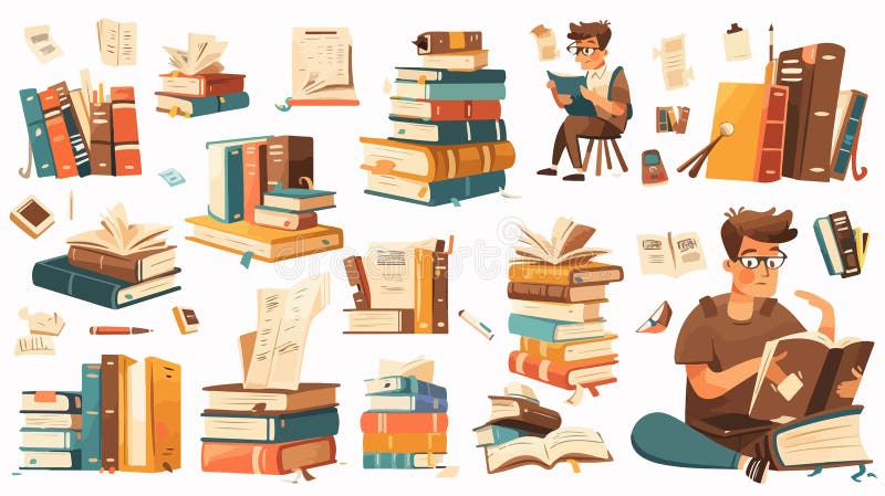 Focused Student Studying for Exam Surrounded by Books on Desk Stock ...