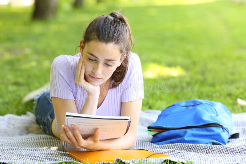 Student Studying Reading Notes in a Campus Stock Image - Image of ...