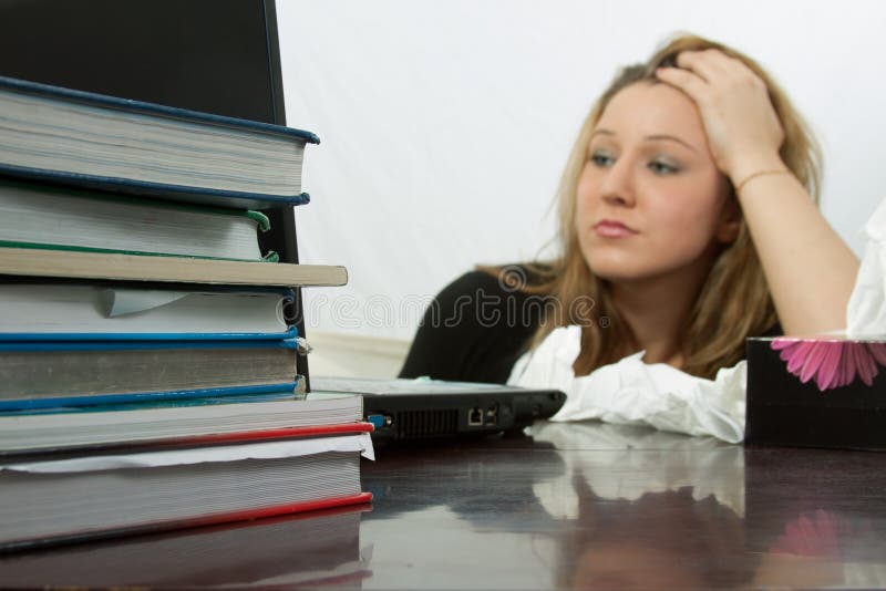 Student Studying while Sick Stock Photo - Image of pile, book: 11380016