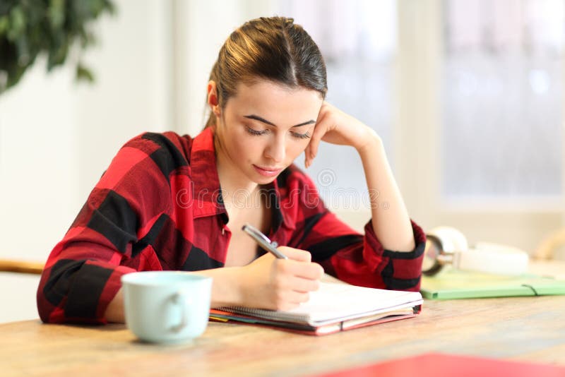 Student Studying Taking Notes at Home Stock Image - Image of college ...