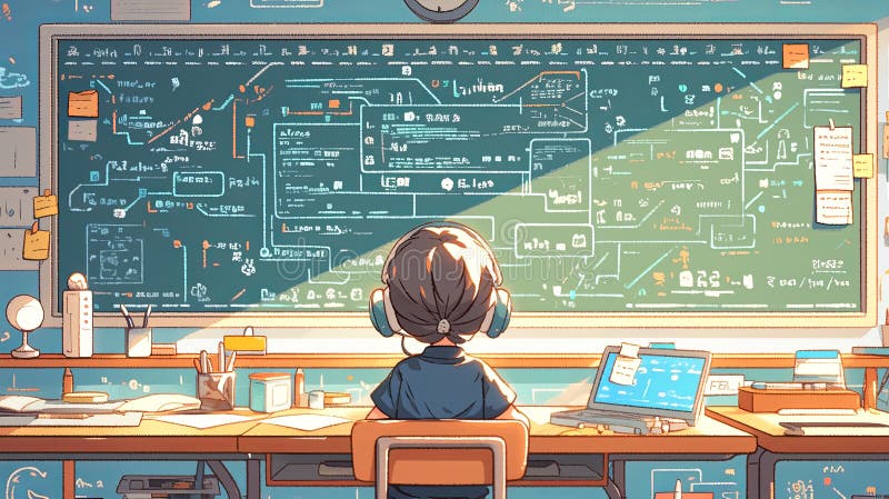 Student Studying Technology Concepts with Computers in Classroom Environment Stock Illustration ...