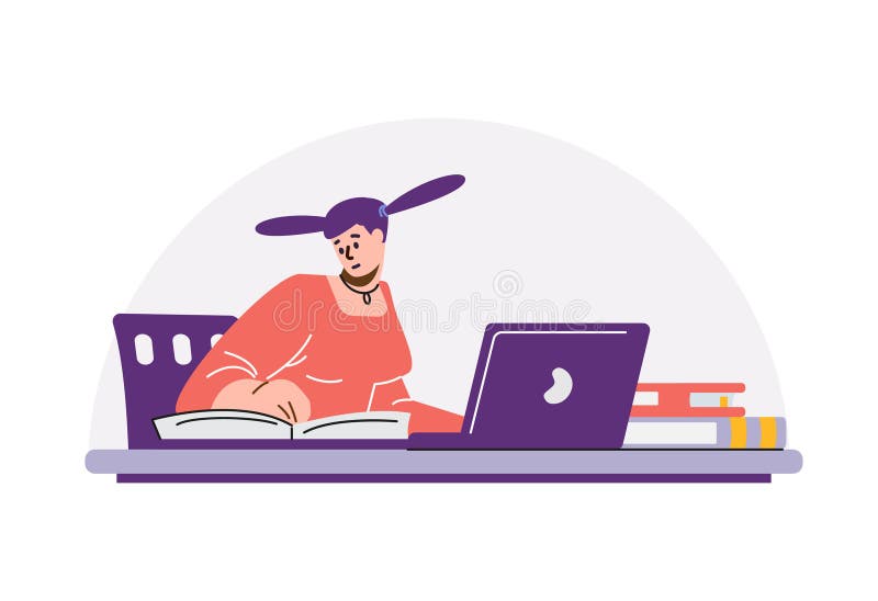 Student Studying with Technology Vector Illustration Stock Vector ...