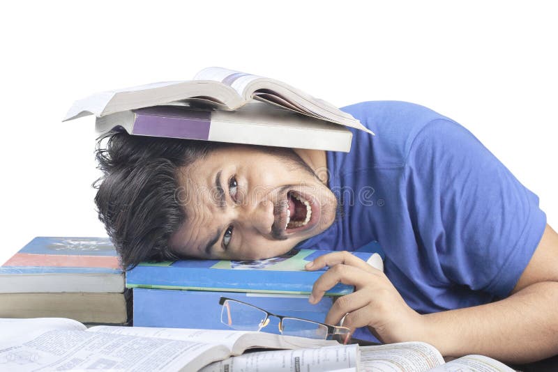 STUDENT STUDYING and THINKING Stock Photo - Image of camera, bookshelf ...