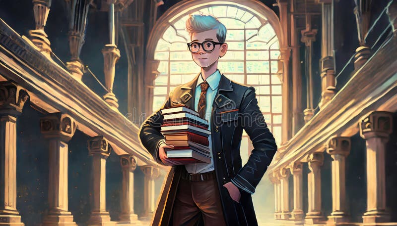 Student in Suit in Library with Books Stock Illustration - Illustration ...