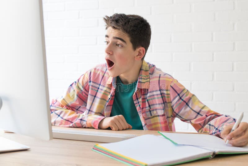 Student with Surprise Expression Stock Photo - Image of keyboard ...