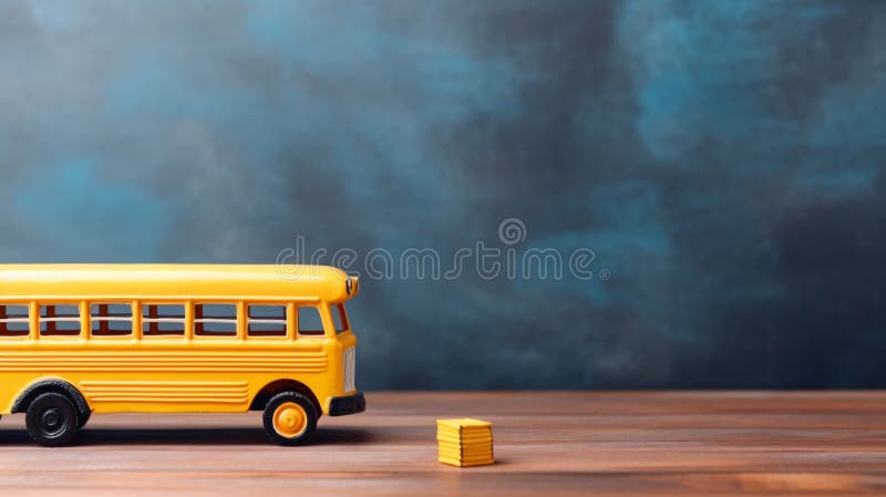 Student Table Displaying Yellow School Bus Model with Chalkboard in ...