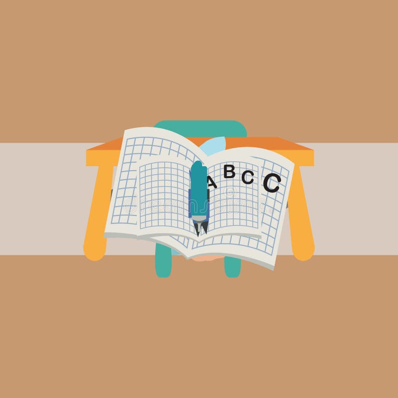 Student Table with Textbooks, Copybook, Pensils in Elementary School ...