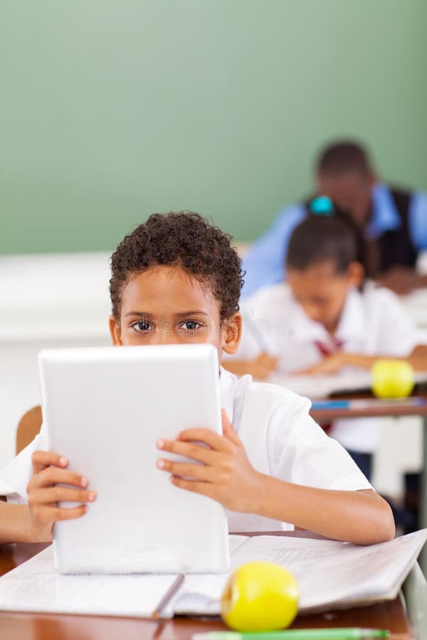 School Kids Using Digital Tablet in Classroom Stock Image - Image of ...