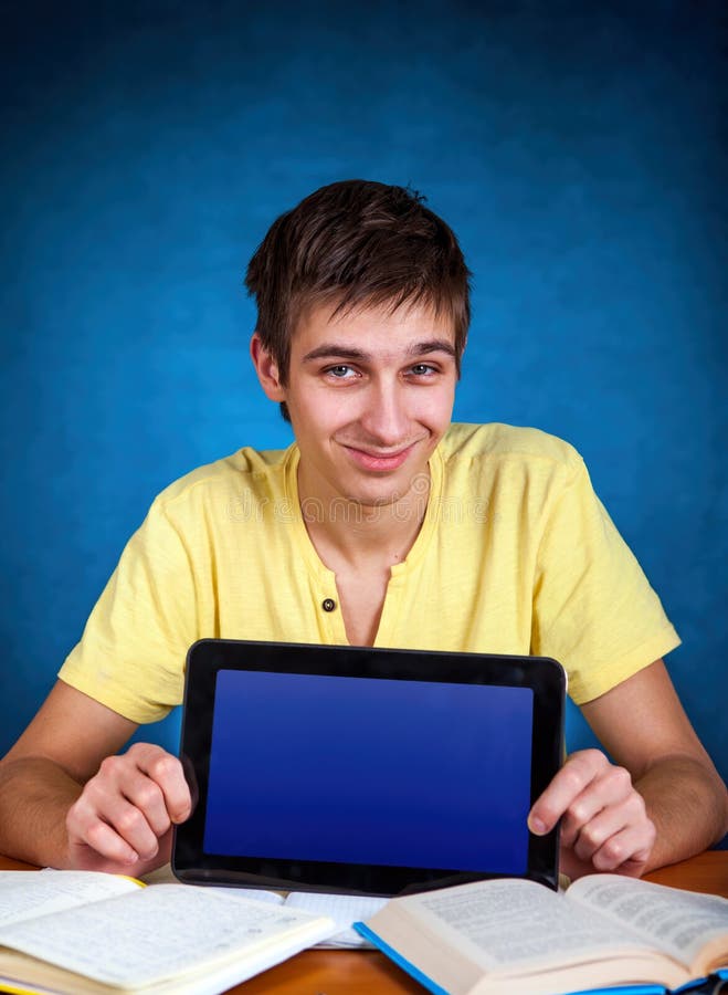 Student with Tablet Computer Stock Image - Image of caucasian, desk ...