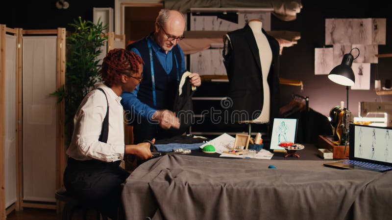 Student and Tailor Cutting Fabric Stock Footage - Video of tools ...