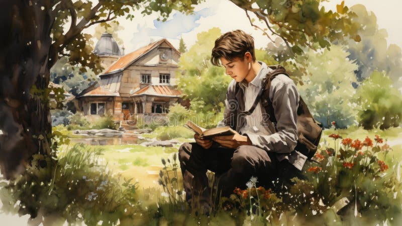 Student Taking a Break in the School Garden AI Generated Stock Illustration - Illustration of ...