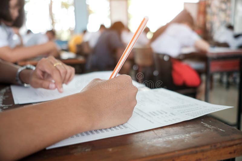 Student Taking Educational Exam Test in Class with Stress Stock Photo ...
