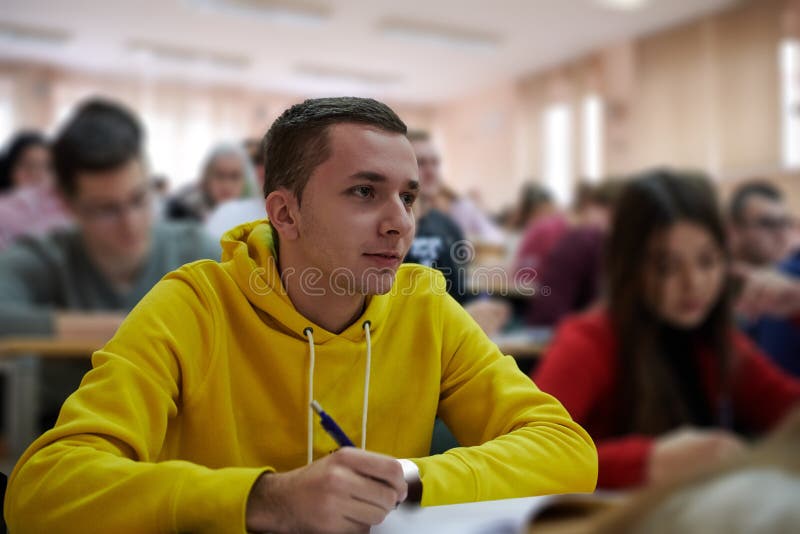 Student Taking Notes while Studying in High School Stock Photo - Image ...