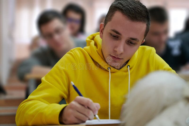 Student Taking Notes while Studying in High School Stock Photo - Image ...