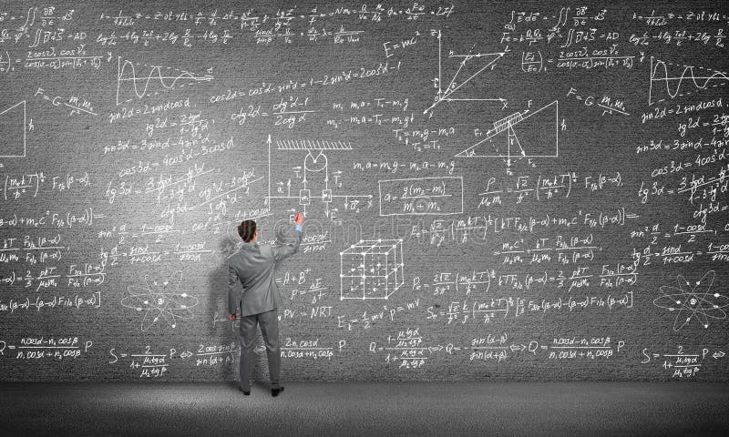 Professor Mathematician with Formulas on Huge Blackboard, Math Science ...