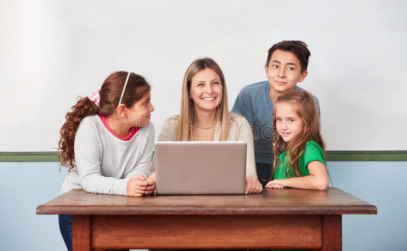 Student and Teacher in Computer Class Stock Image - Image of education ...
