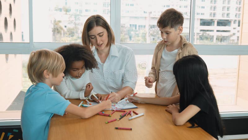 Student and Teacher Drawing and Coloring by Using Marker or Crayon ...