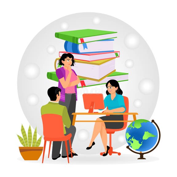 Student Teamwork. Student Collaboration in Educational Discussion with Books and a Globe Icon ...