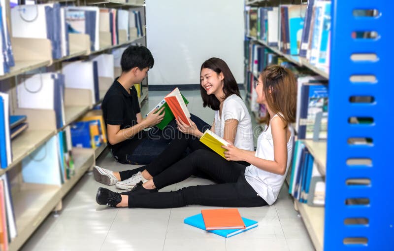 Student Teenage Group Reading Book Stock Photo - Image of portrait ...