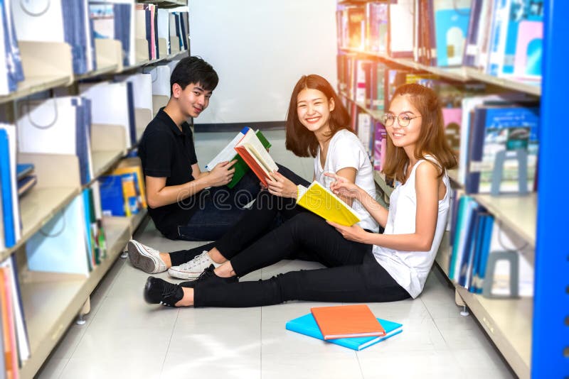 Student Teenage Group Reading Book Stock Photo - Image of portrait ...