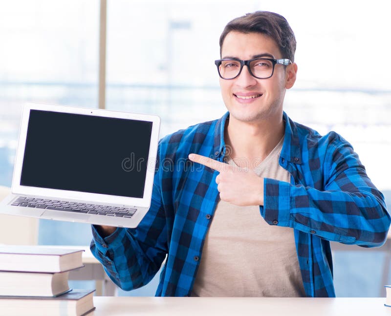 Student in Telelearning Distance Learning Concept Reading in Lib Stock ...