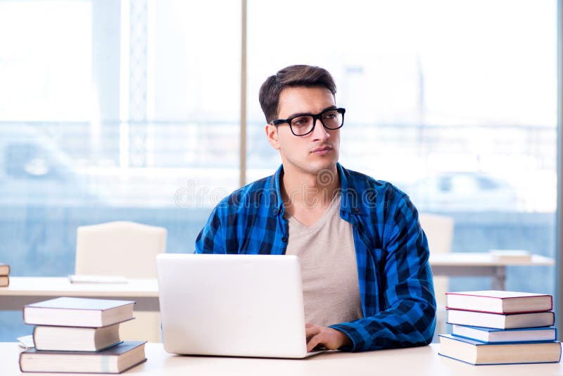 Student in Telelearning Distance Learning Concept Reading in Lib Stock ...