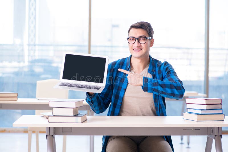 Student in Telelearning Distance Learning Concept Reading in Lib Stock ...